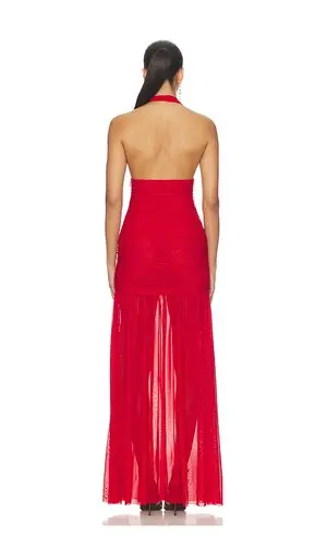 SEROYA Teghan Mesh Dress In Red
