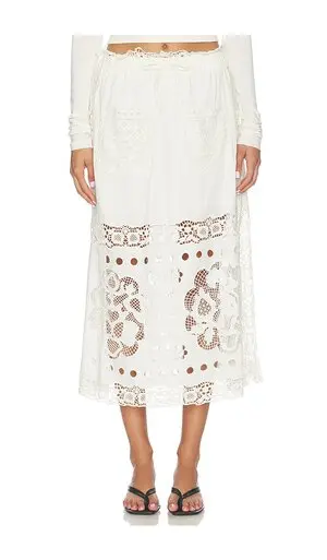 Sea Gardener Embroidered Midi Skirt