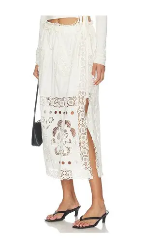 Sea Gardener Embroidered Midi Skirt