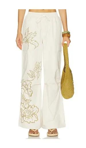 JULIET JOHNSTONE Cotton Parachute Pants With Floral Graphic - Cream