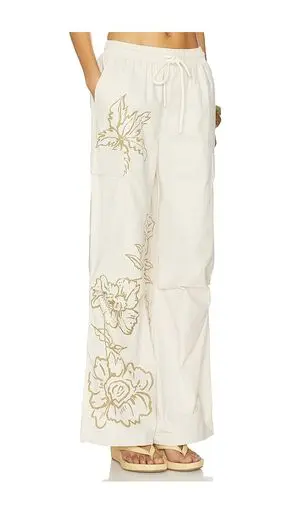 JULIET JOHNSTONE Cotton Parachute Pants With Floral Graphic - Cream