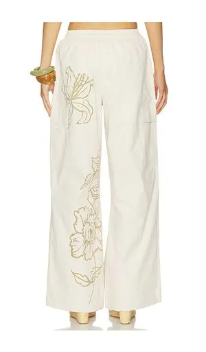 JULIET JOHNSTONE Cotton Parachute Pants With Floral Graphic - Cream