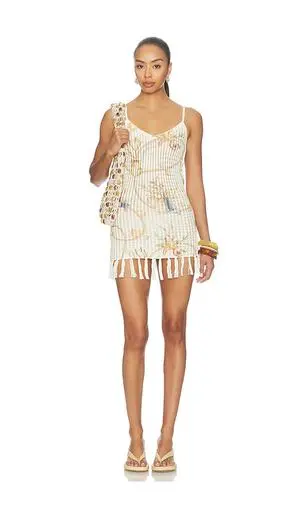 Tularosa Sinta Open Knit Fringe Mini Dress In Cream - Cream Multi