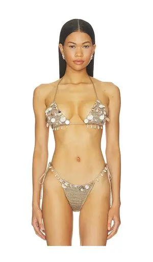JADED LONDON Crochet Bikini Top With Shell Embellishments - Beige