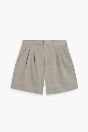 ANINE BING Carrie Pleated Houndstooth Wool-blend Shorts