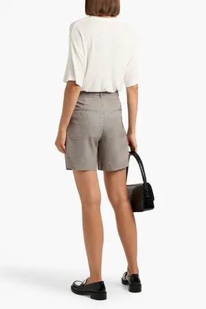 ANINE BING Carrie Pleated Houndstooth Wool-blend Shorts