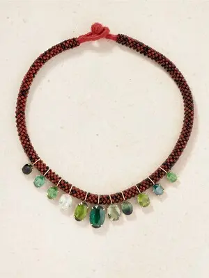 Marisa Klass 18k Yellow Gold Tourmaline And Tiger's Eye Beaded Necklace - Green