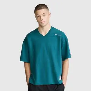Champion Short Sleeve Boxy T-shirt, Embroidered Script Logo - Deep Teal