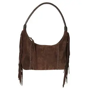 Carlos Falchi Fringe Suede Hobo Bag Coffee - Brown