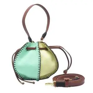 Carlos Falchi Mini Bucket Pouch Leather Bag Lemon & Lime - Yellow