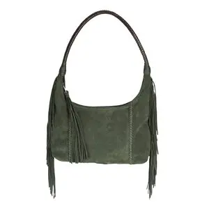 Carlos Falchi Fringe Suede Hobo Bag Olive - Green