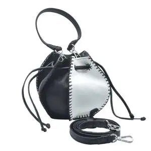 Carlos Falchi Mini Bucket Pouch Leather Bag & Silver - Black