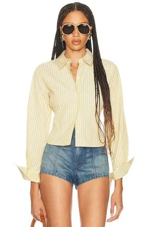 HELSA Stripe Poplin Fitted Shirt In Blue - Yellow Stripe
