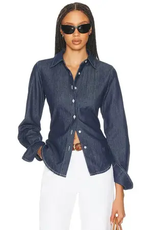 HELSA Denim Fitted Shirt In Blue - Dark Blue
