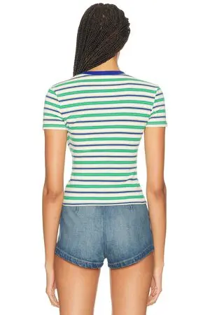 HELSA Striped Cropped Tee - Blue Stripe