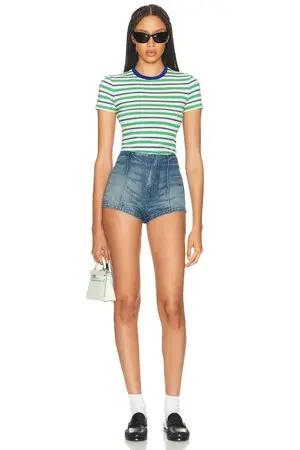 HELSA Striped Cropped Tee - Blue Stripe