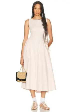 HELSA Stretch Cotton Sateen Midi Dress - Dusty Pink