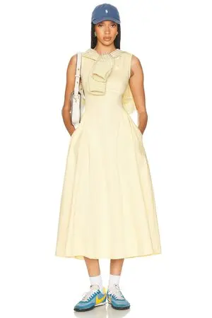 HELSA Stretch Cotton Sateen Midi Dress - Lemontini