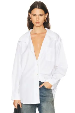 R13 Tall Collar Boyfriend Button-up Shirt - White