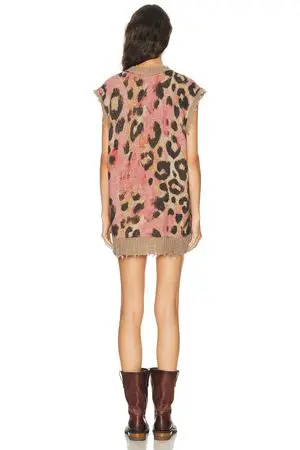 R13 Oversized Leopard Print Sweater Vest Dress
