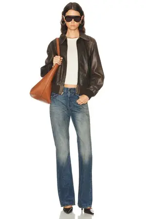 R13 Boyfriend Leather Bomber Jacket - Brown
