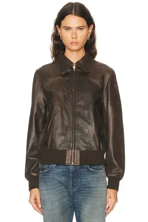 R13 Boyfriend Leather Bomber Jacket