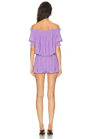 Norma Kamali Short Sleeve Peasant Puff Romper - Lavender
