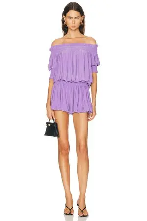 Norma Kamali Short Sleeve Peasant Puff Romper