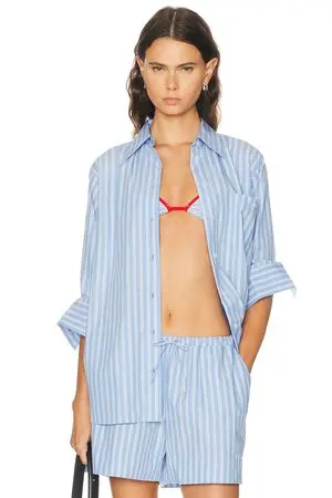 Hunza G Essential Stripe Shirt - Cornflower