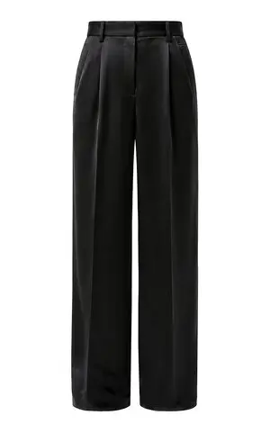 Dries Van Noten Satin Pleated Straight-leg Trousers - Black