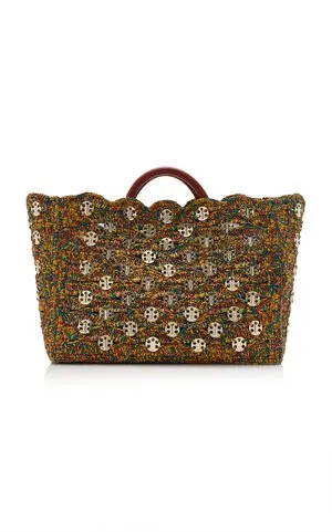 Rabanne Embellished Raffia Tote Bag - Brown