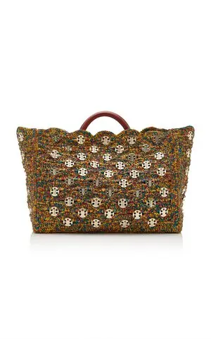 Rabanne Embellished Raffia Tote Bag