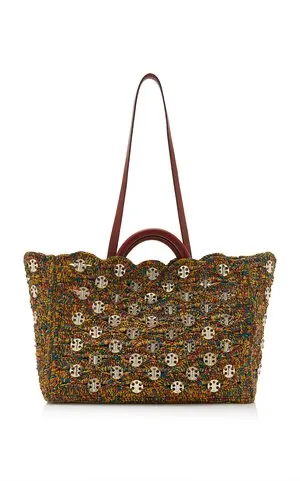 Rabanne Embellished Raffia Tote Bag
