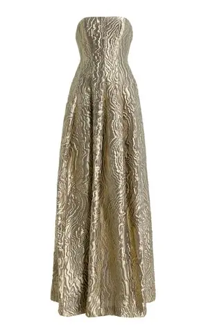 Simkhai Celeste Pleated Organza Gown - Gold