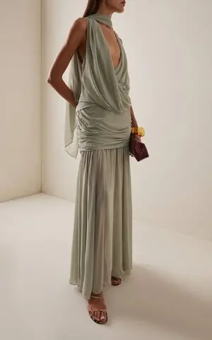 DE LA VALI Azul Crepe Maxi Dress