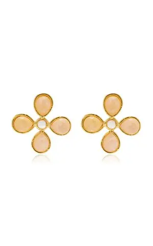 Sylvia Toledano Pansy Golden Brass Pink Quartz Earrings - Gold