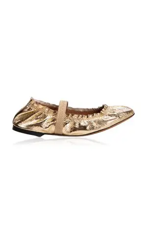 ODISSI Flora Metallic Leather Ballerina Flats - Gold