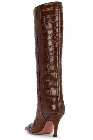Amina Muaddi Mona 80 Croc-embossed Leather Boots - Brown Printed Croc
