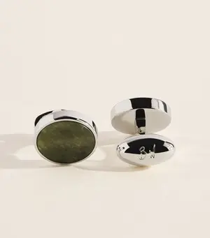 BABETTE WASSERMAN LONDON Rhodium-plated Jade Circle Cufflinks - Green