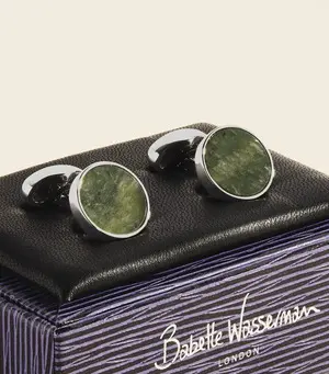 BABETTE WASSERMAN LONDON Rhodium-plated Jade Circle Cufflinks