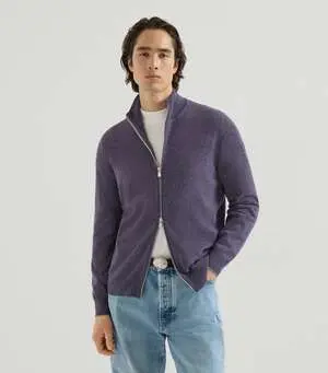 Brunello Cucinelli Cashmere High-neck Zip-up Cardigan - Purple