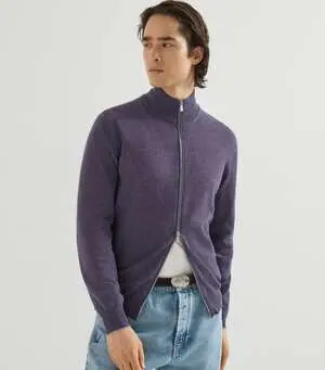 Brunello Cucinelli Cashmere High-neck Zip-up Cardigan - Purple