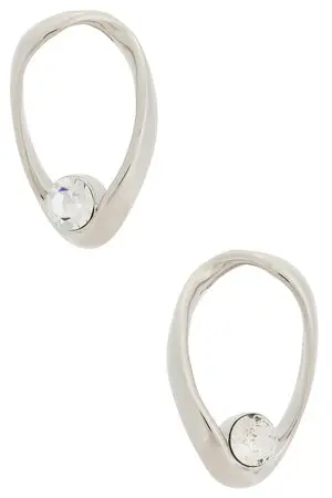 Dries Van Noten Metallic Silver Hoop Earrings With Crystal Embellishment - Black