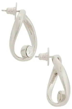 Dries Van Noten Metallic Silver Hoop Earrings With Crystal Embellishment
