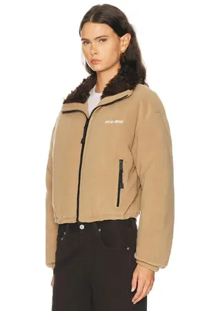 Miu Miu Cropped Fleece Jacket With Down Padding - Cammello