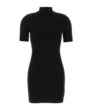 Michael Kors Logo Jacquard Knit Mock Neck Dress - Black