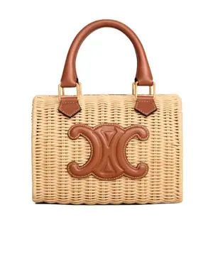 Celine Small Boston Cuir Triomphe Wicker And Calfskin - Natural/tan