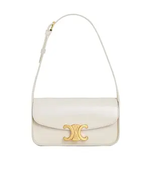 Celine Terence Shoulder Bag In Patent Calfskin - White