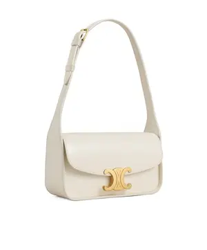 Celine Terence Shoulder Bag In Patent Calfskin - White