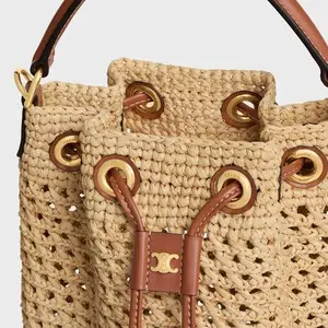 Celine Teen Clara Bag In Raffia And Calfskin - Natural/tan